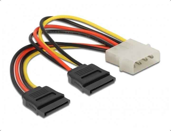 Кабел DeLock Power Molex 4 Pin мъжко към 2 x SATA 15 Pin, 16 cm на топ ...