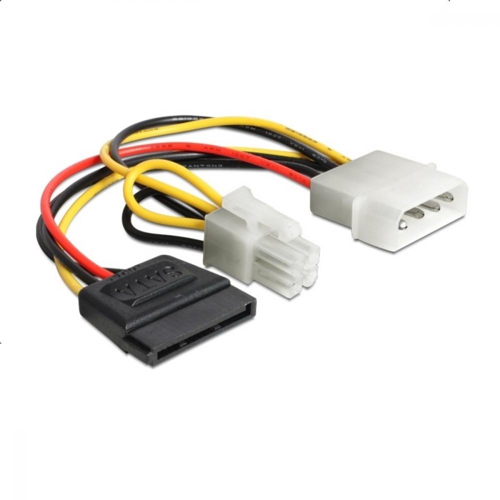 Кабел DeLock Power Molex 4 pin мъжко към SATA 15 pin женско + P4 мъжко ...