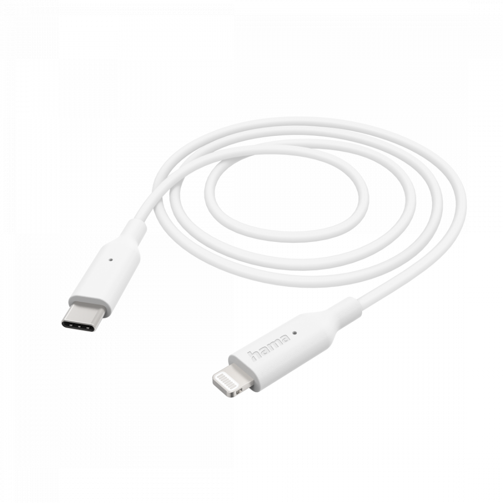 Hama Charging Cable, USB-C - Lightning, 1 m, white