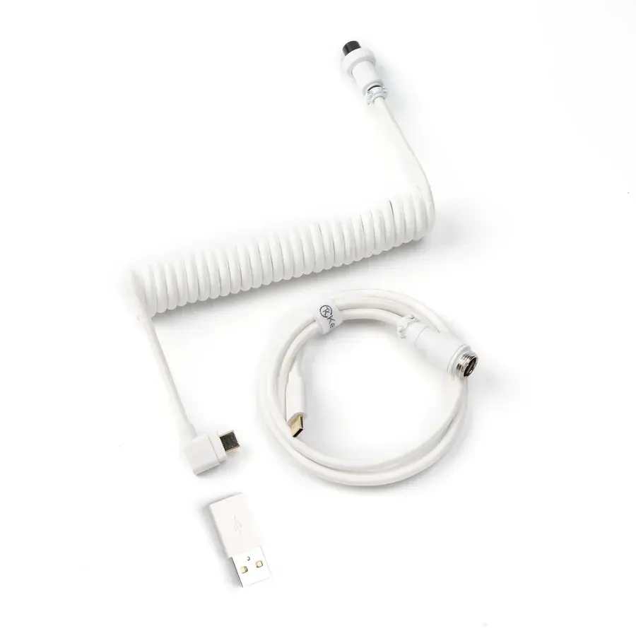 Кабел за клавиатура Keychron Coiled Aviator Cable Angled USB-C - White ...